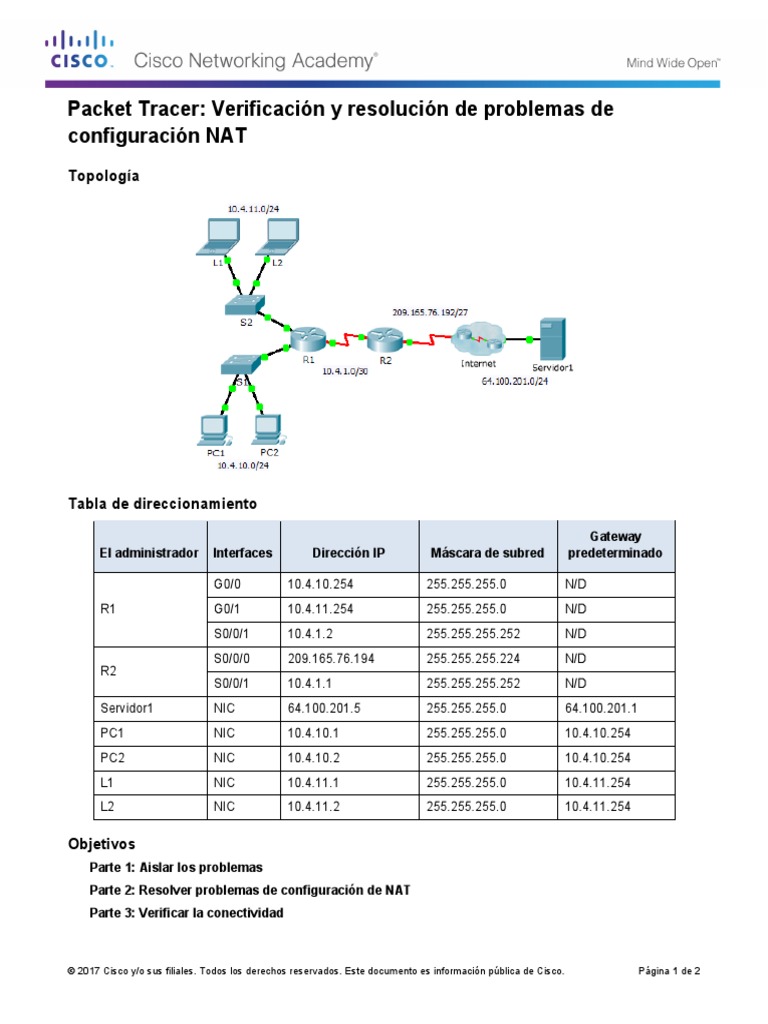 9.3.1.4 Packet Tracer - Verifying and Troubleshooting NAT Configurations Instructions | PDF ...