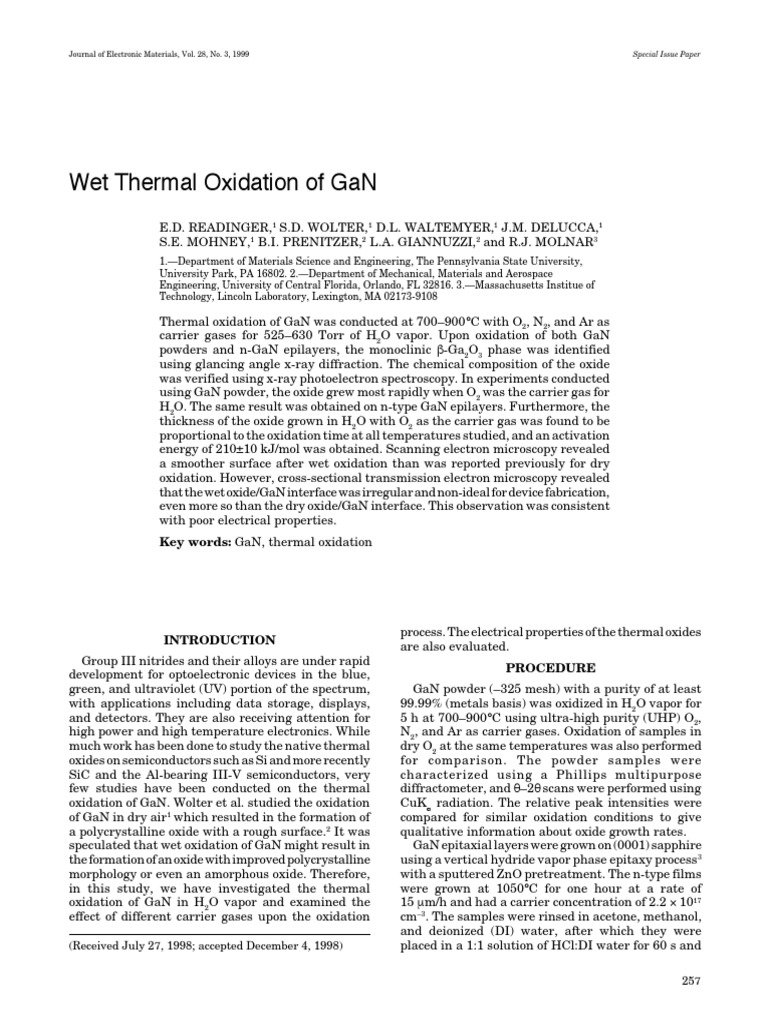 Wet Thermal Oxidation of GaN | PDF | Scanning Electron Microscope ...