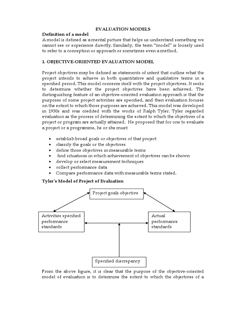 Evaluation Models Definition of A Model | PDF | Goal | Evaluation