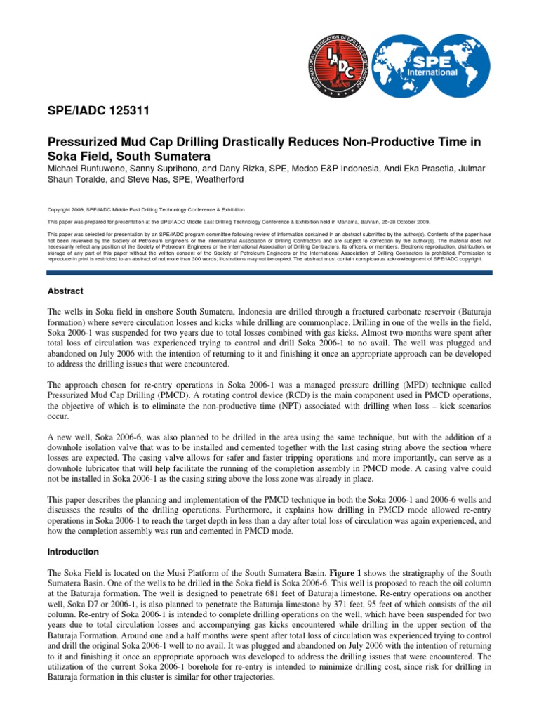 Pressurised Mud Cap Drilling Paper (Spe-125311-By Dany) | PDF | Casing ...