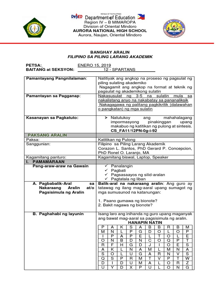 Filipino sa piling larang katitikan ng pulong