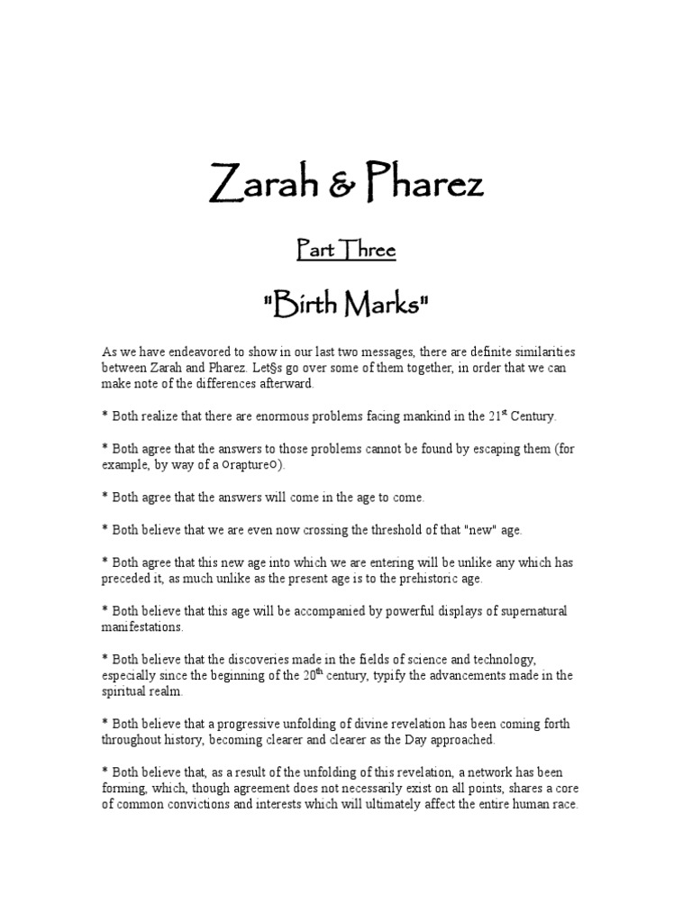 Zarah & Pharez: "Birth Marks" | PDF | Born Again | Jesus