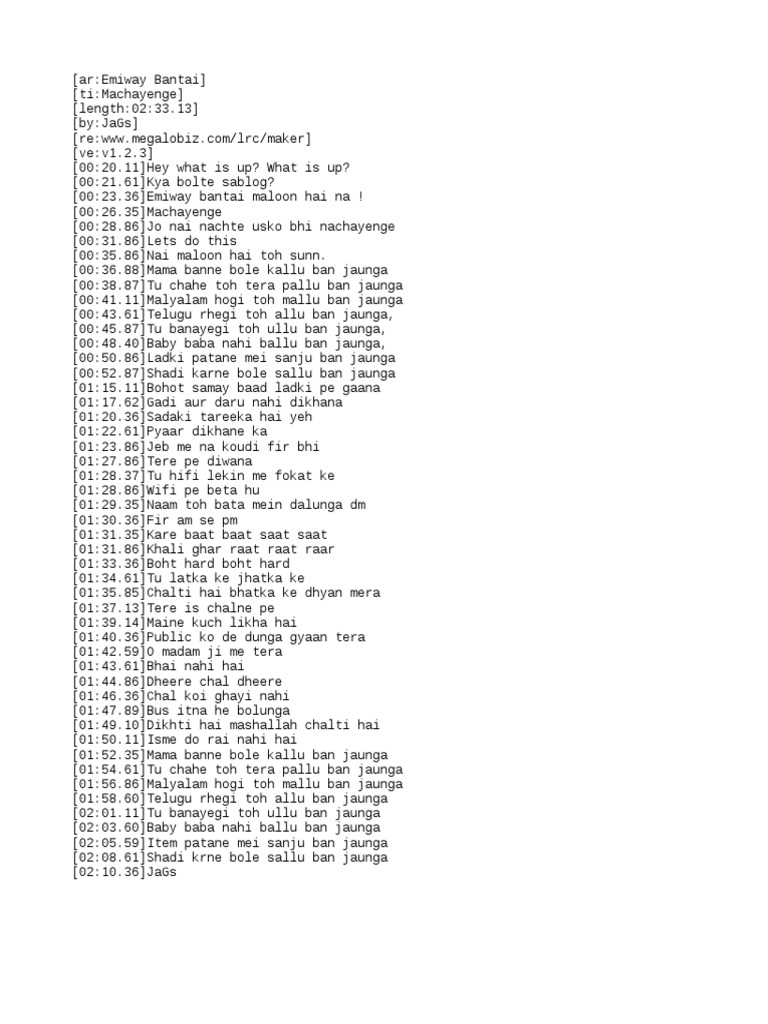 Machayenge Lyrics | PDF