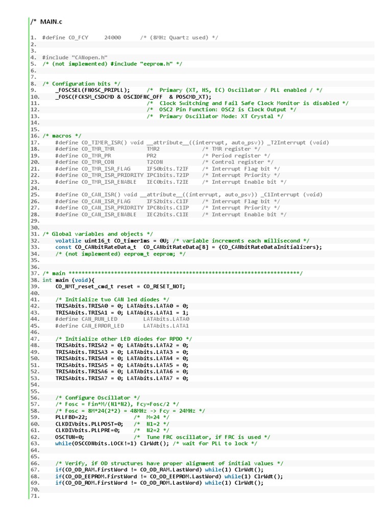 Configuration and Initialization of CANopen Communication on a Microcontroller including Timer ...