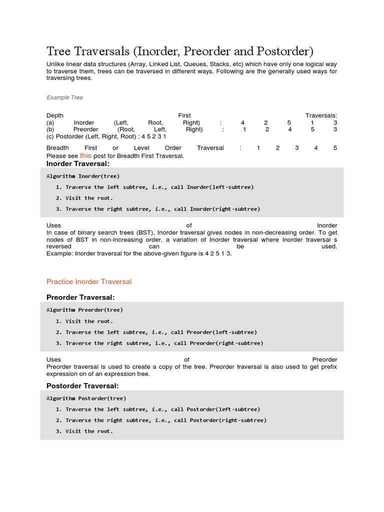 Tree Traversals (Inorder, Preorder and Postorder) | PDF | Theoretical Computer Science ...