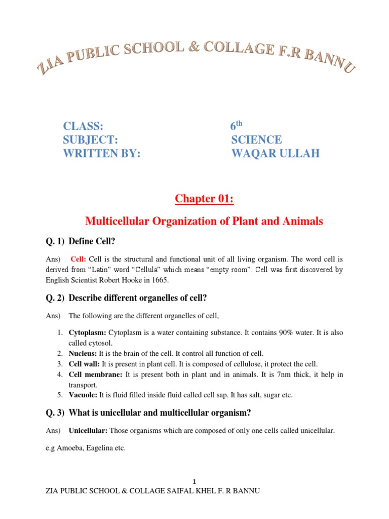 8th Class Science | PDF | Solution | Cell (Biology)