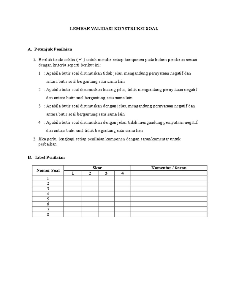 Lembar Validasi Isi Soal | PDF