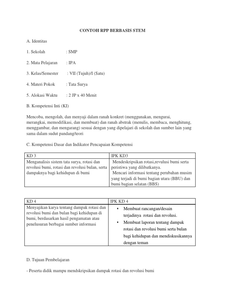 Contoh RPP Berbasis Stem | PDF