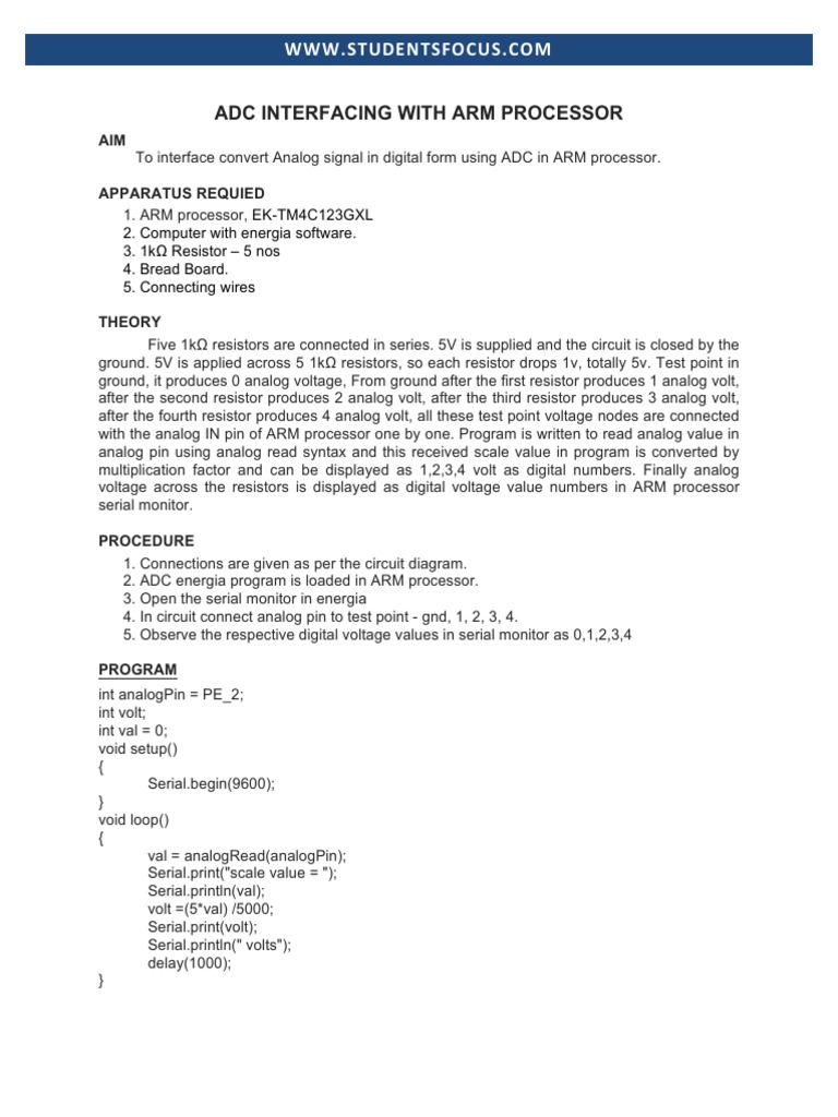 Adc Interfacing With Arm Processor | PDF