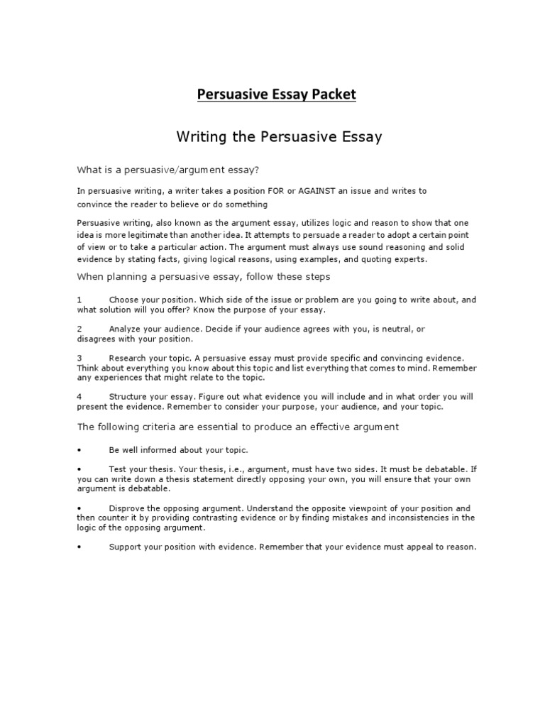Persuasive Essay Packet | PDF | Argument | Essays