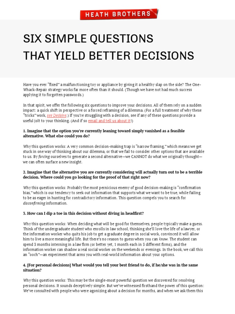 Six Simple Questions That Yield Better Decisions PDF | PDF | Decision ...
