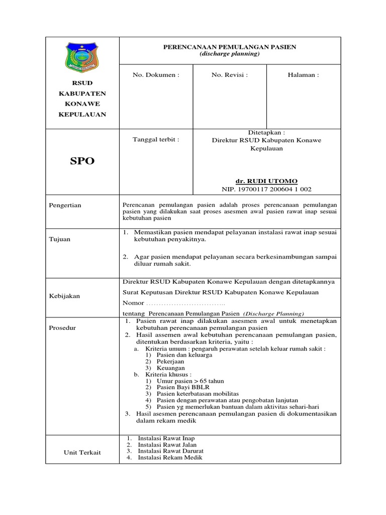 Contoh Spo Pasien Pulang Akreditasi RS Ark | PDF