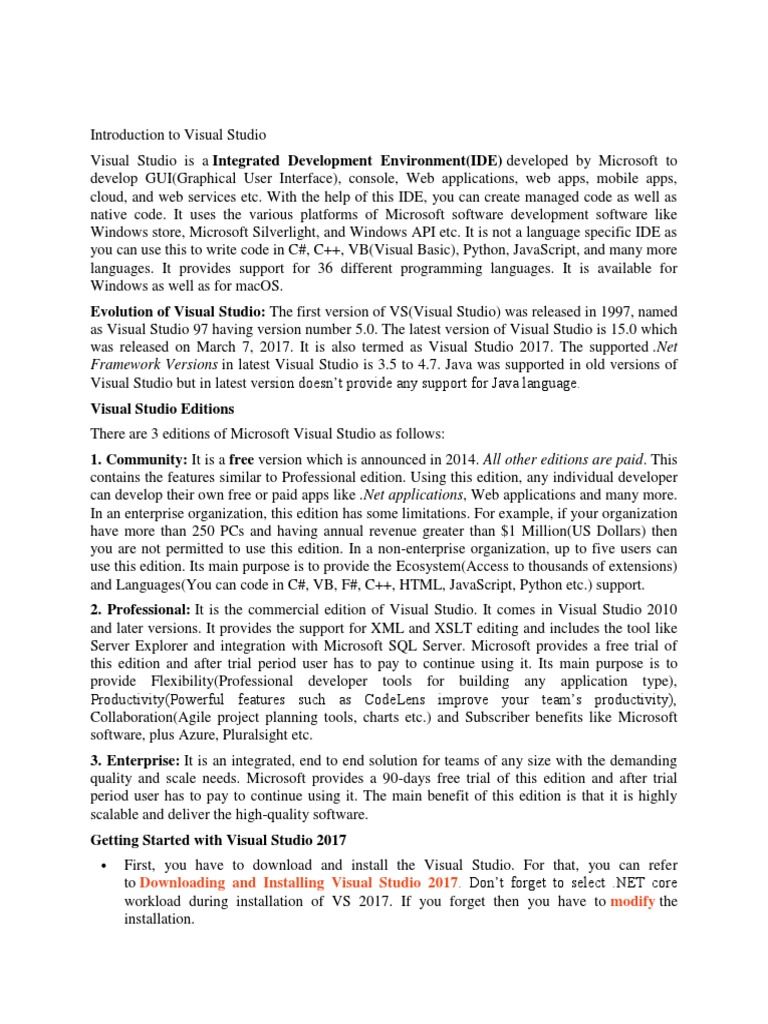 Framework Versions in Latest Visual Studio Is 3.5 To 4.7. Java Was ...