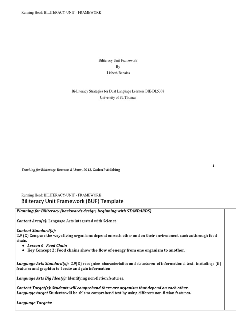 Biliteracy Unit Framework Lis | PDF | Reading Comprehension | Symbols