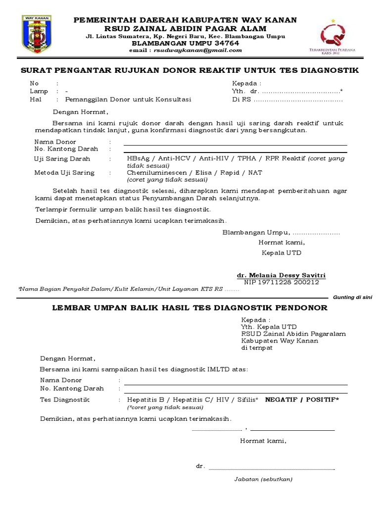 Form Portrait Pengantar Rujukan Tes Diagnostik Imltd Reaktif Dan Umpan ...