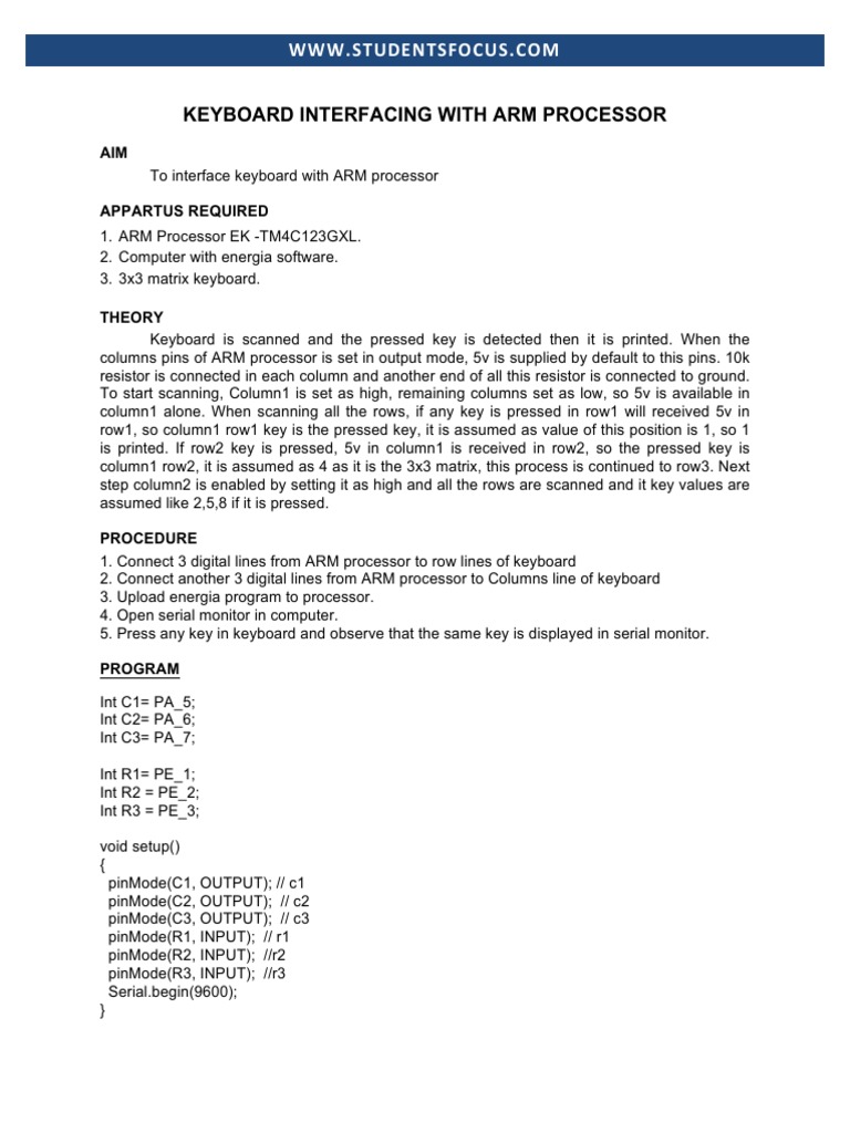Keyboard Interfacing With Arm Processor | PDF | Computer Keyboard | Input/Output