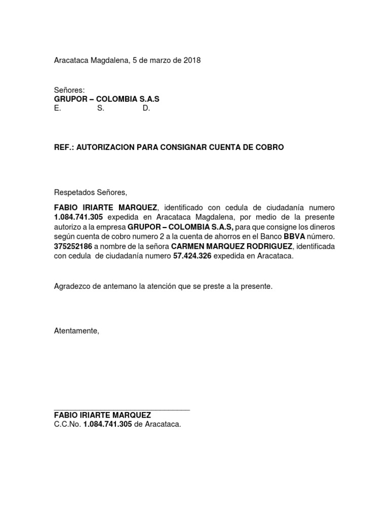 Autorizacion para Consignar 1 | PDF