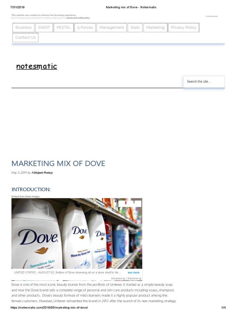 Notesmatic: Marketing Mix of Dove | PDF | Brand | Unilever