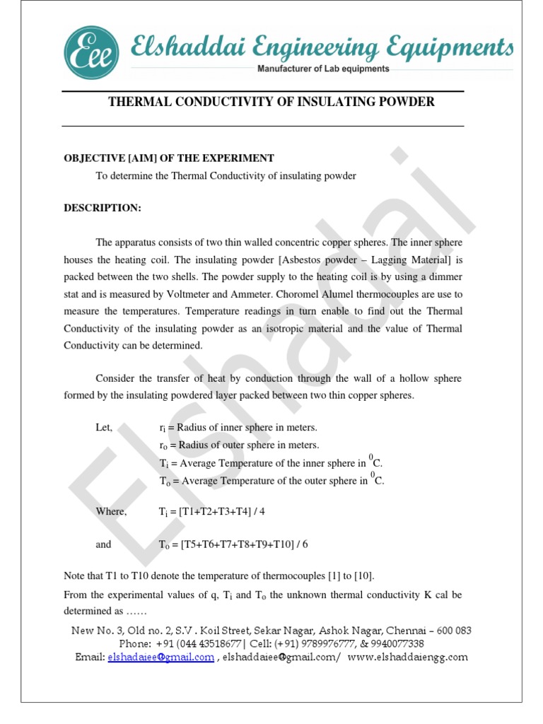 Thermal Conductivity of Insulating Powder | PDF | Thermal Insulation ...