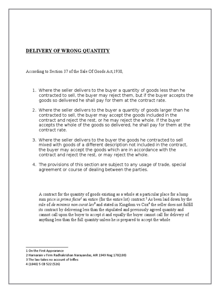 Delivery of Wrong Quantity | PDF | Sales | Prices