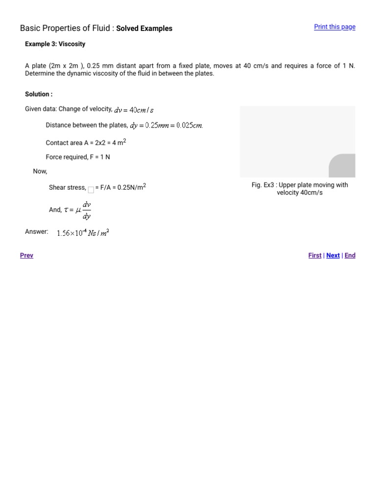 Basic Properties of Fluid:: Solved Examples | PDF