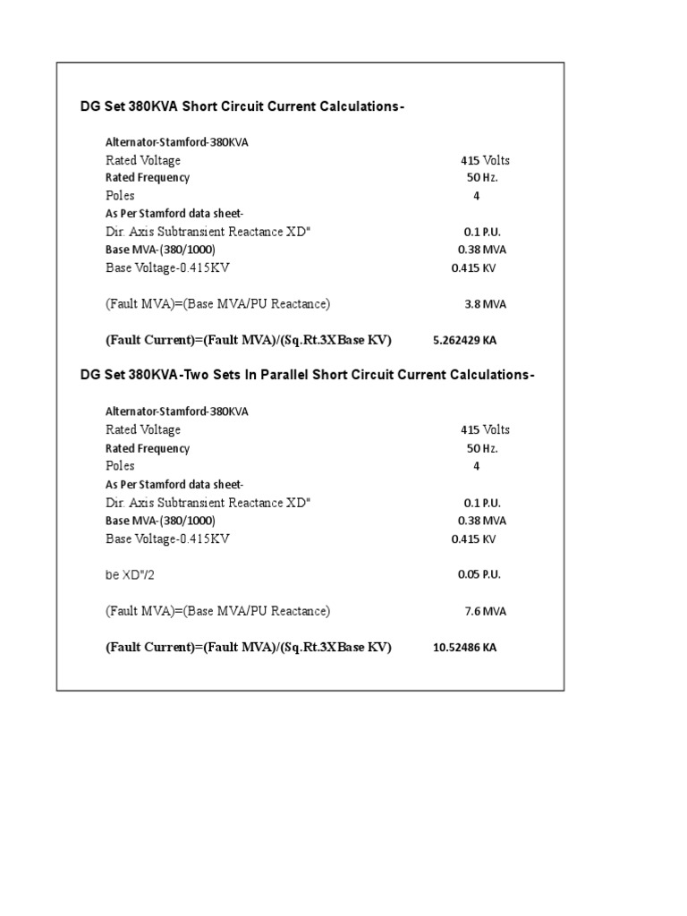 Rated Voltage Volts Poles Dir. Axis Subtransient Reactance XD" Base ...
