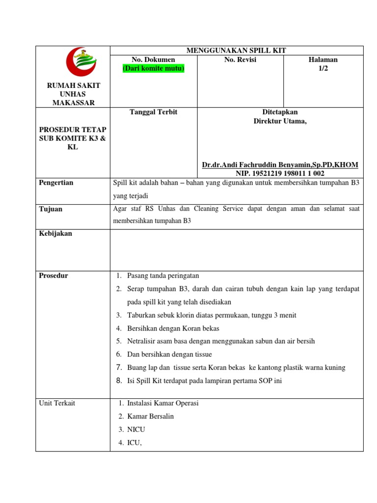 7 SOP Menggunakan Spill Kit | PDF