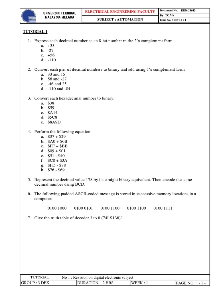 Tut 1 Download Free Pdf Binary Coded Decimal Theory Of Computation