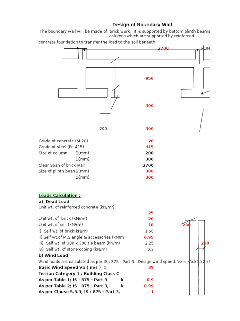 Boundary Wall Column Design Details | PDF | Column | Economic Sectors