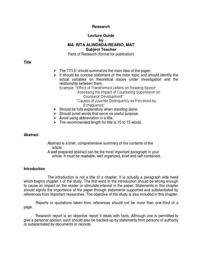 Lecture Guide in Research IMRAD Format | PDF | Sampling (Statistics ...