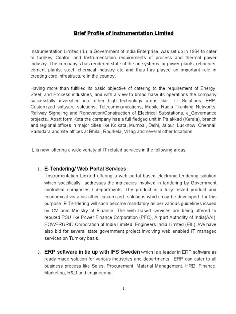 Profile of Instrumentation Limited | PDF | Enterprise Resource Planning ...