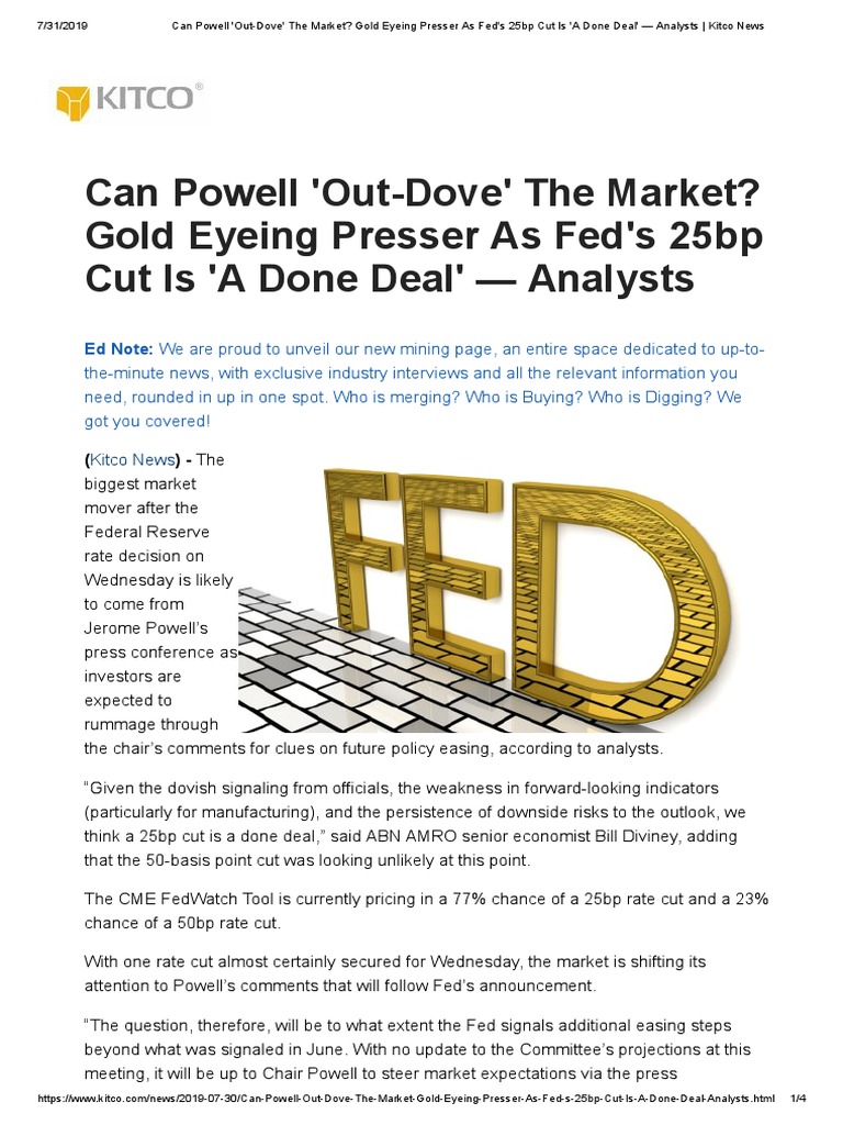 Can Powell 'Out-Dove' The Market? Gold Eyeing Presser As Fed's 25bp Cut Is 'A Done Deal ...