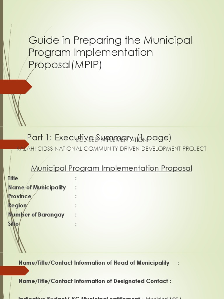 Guide in Preparing The Municipal Program Implementation Proposal (MPIP ...