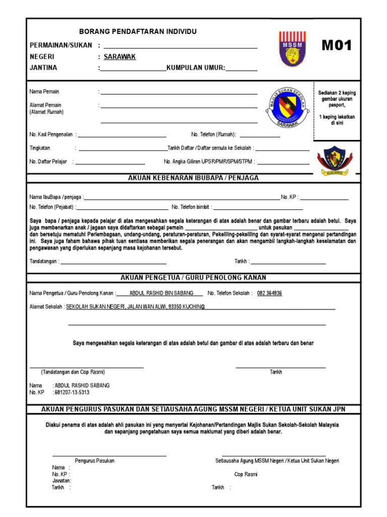 Borang Mo1 Edit SSNTJ Logo MSSM & Msss | PDF