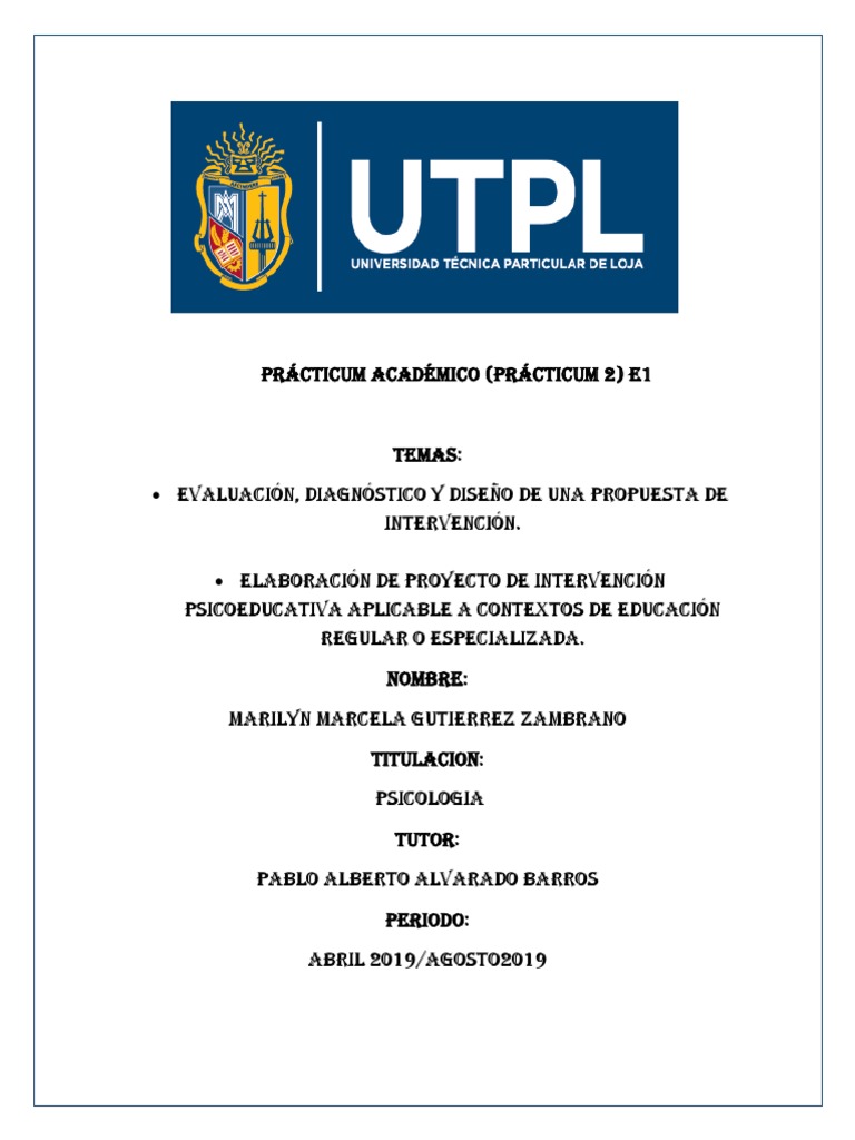 Tarea Prácticum Académico (Prácticum 2) E1 | PDF | Adolescencia | Desorden hiperactivo y deficit ...
