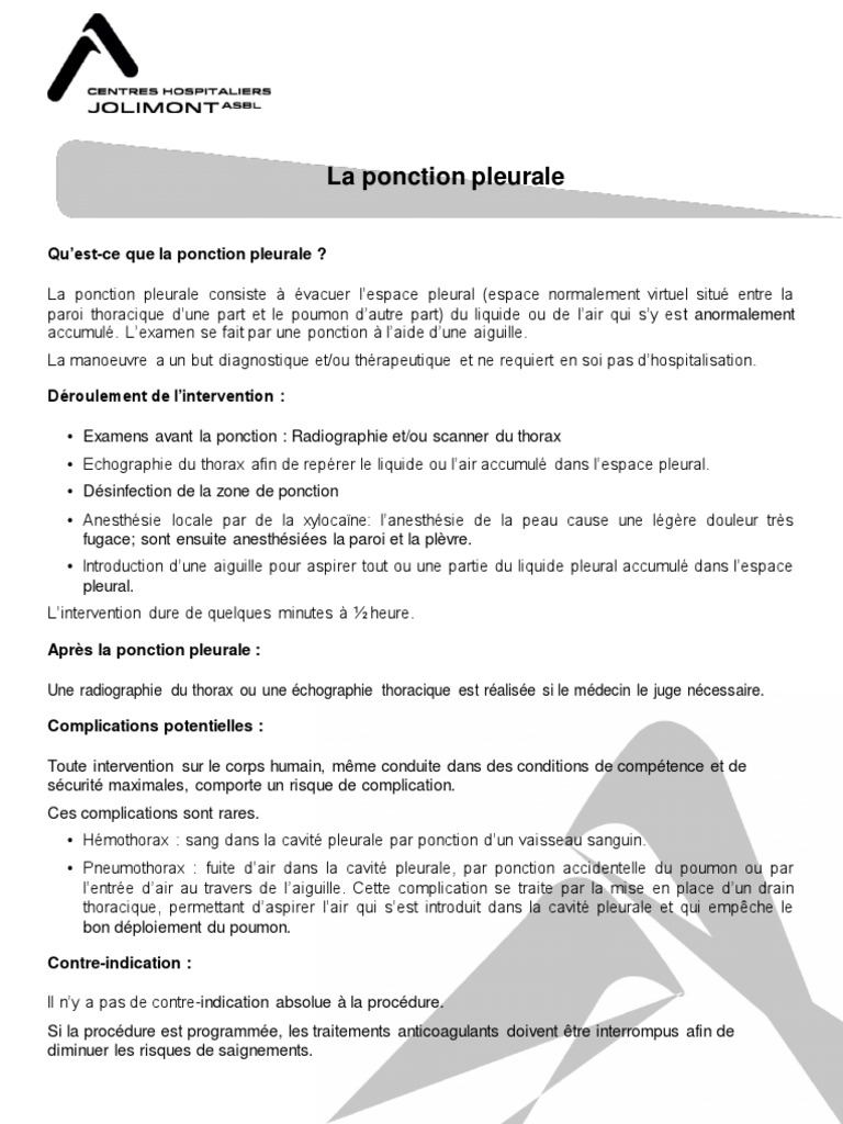 Technique de la ponction pleurale | PDF | Médecine | Médecine clinique