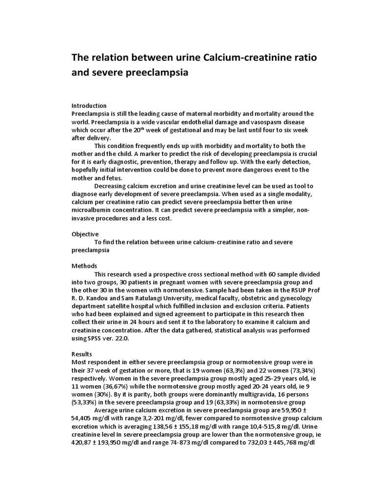 The Relation Between Urine Calcium-Creatinine Ratio and Severe ...