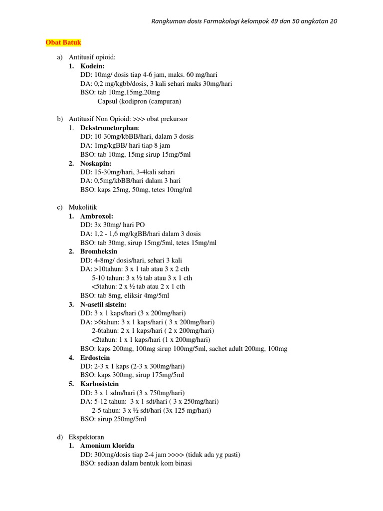 Dosis Obat Batuk, Pilek, Asma, dan Antibiotik | PDF | Kesehatan Holistik