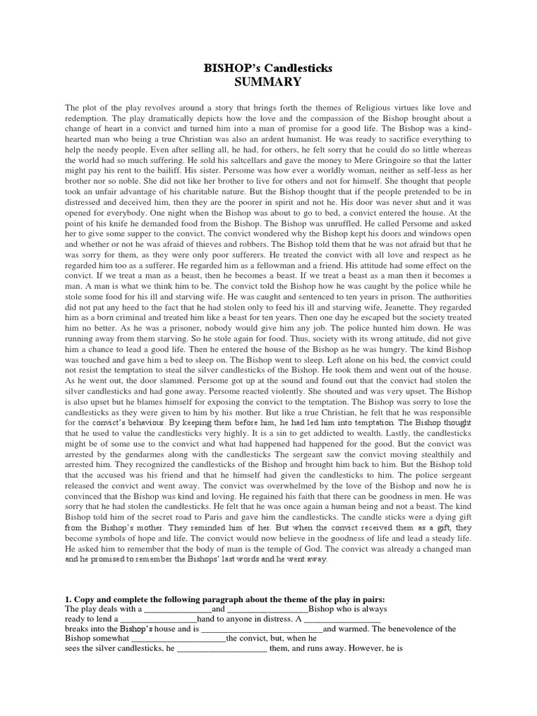 BISHOP's Candlesticks: 1. Copy and Complete The Following Paragraph ...