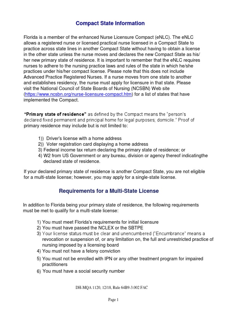 Requirements and Procedures for Multi-State Nursing Licensure through ...