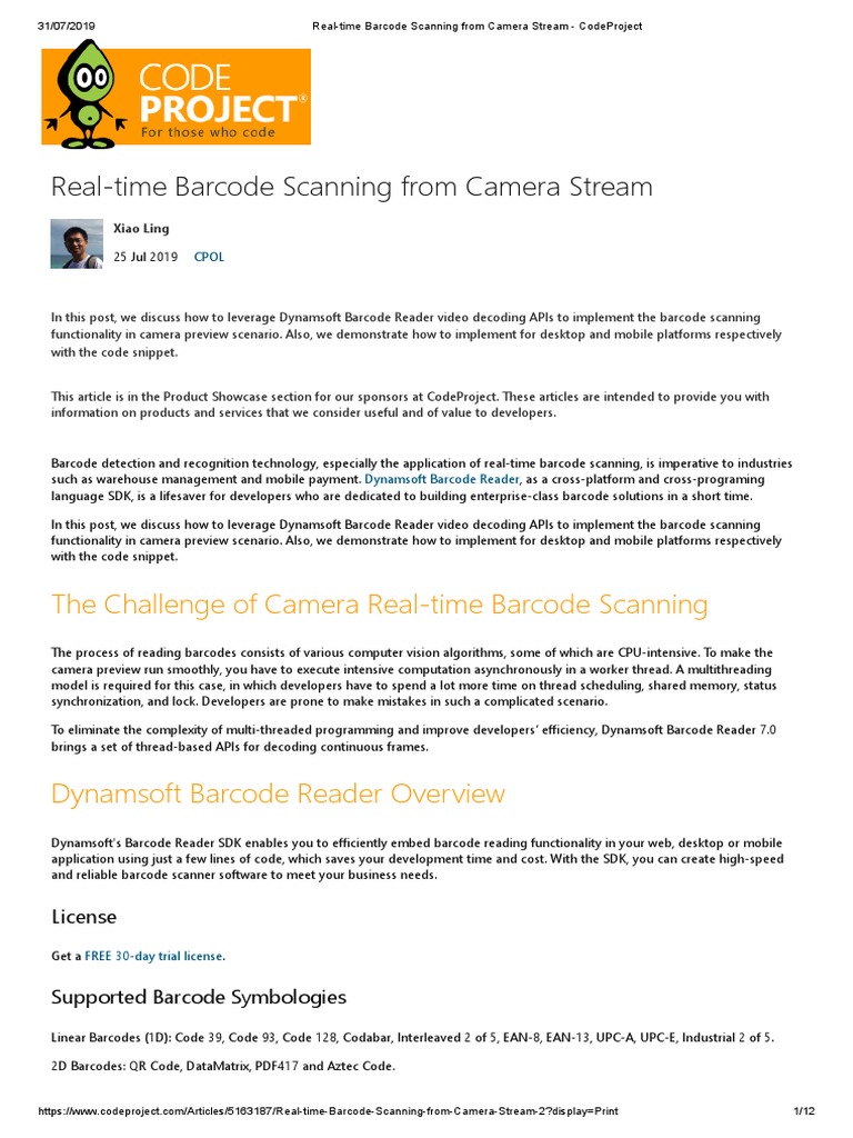 Real-Time Barcode Scanning From Camera Stream - CodeProject | PDF ...