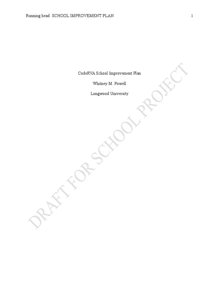 Coderva School Improvement Plan | PDF | Teachers | Project Based Learning
