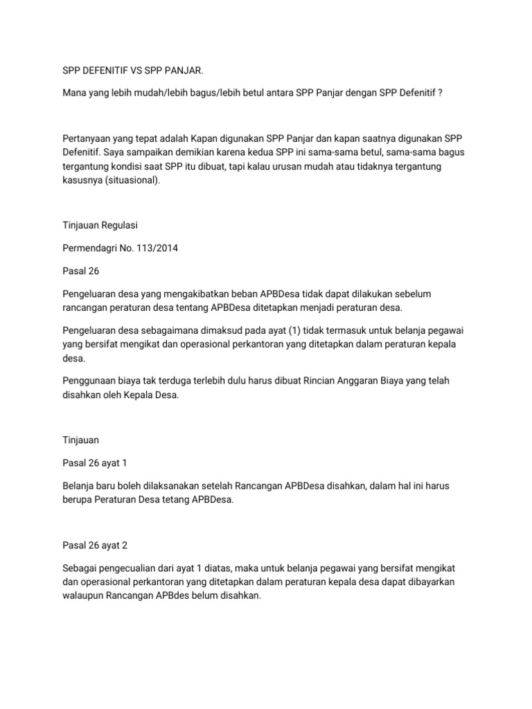 SPP Defenitif Vs SPP Panjar | PDF
