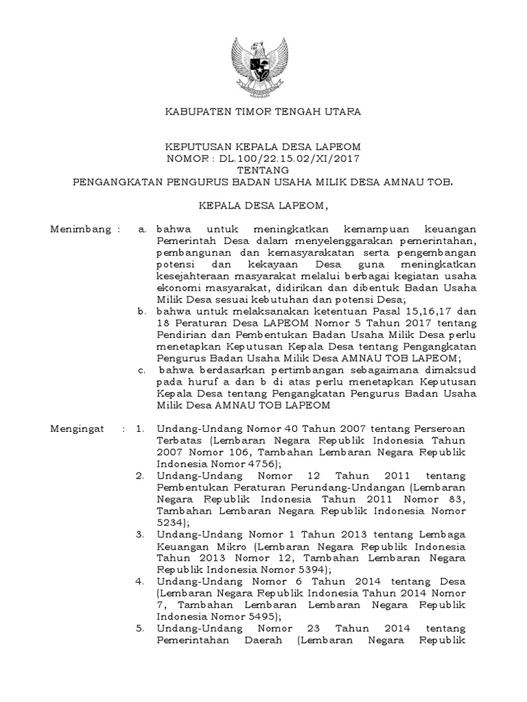 Sk. Pengurus Bumdes | PDF