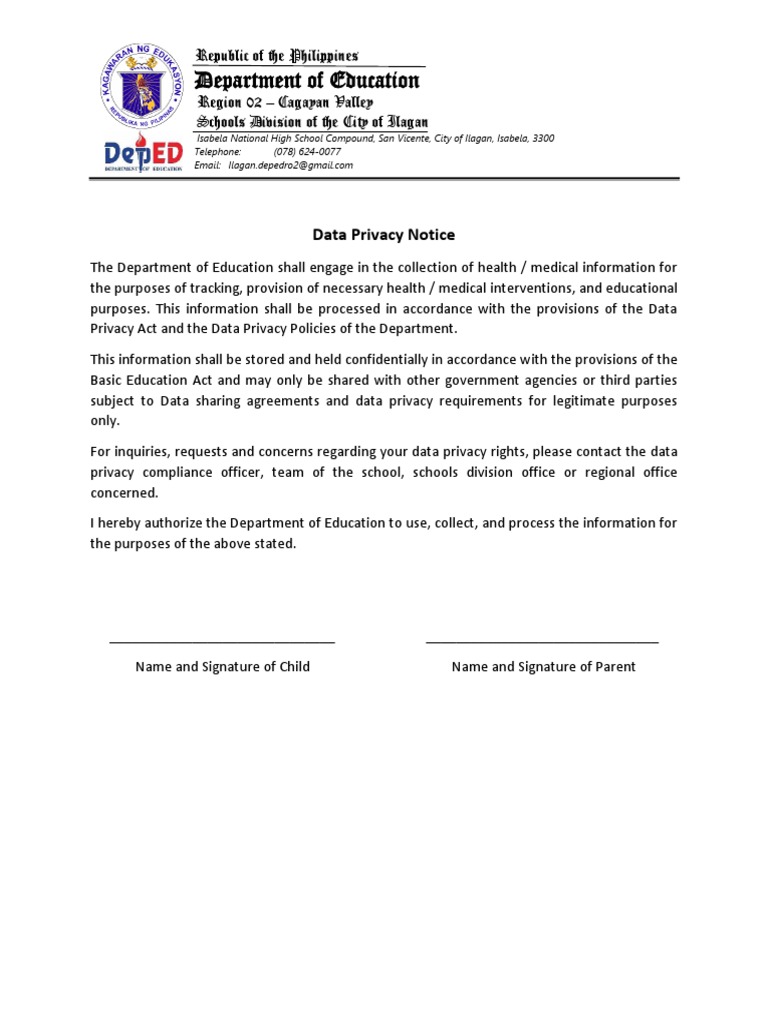 DepEd Data Privacy Notice and Consent | PDF