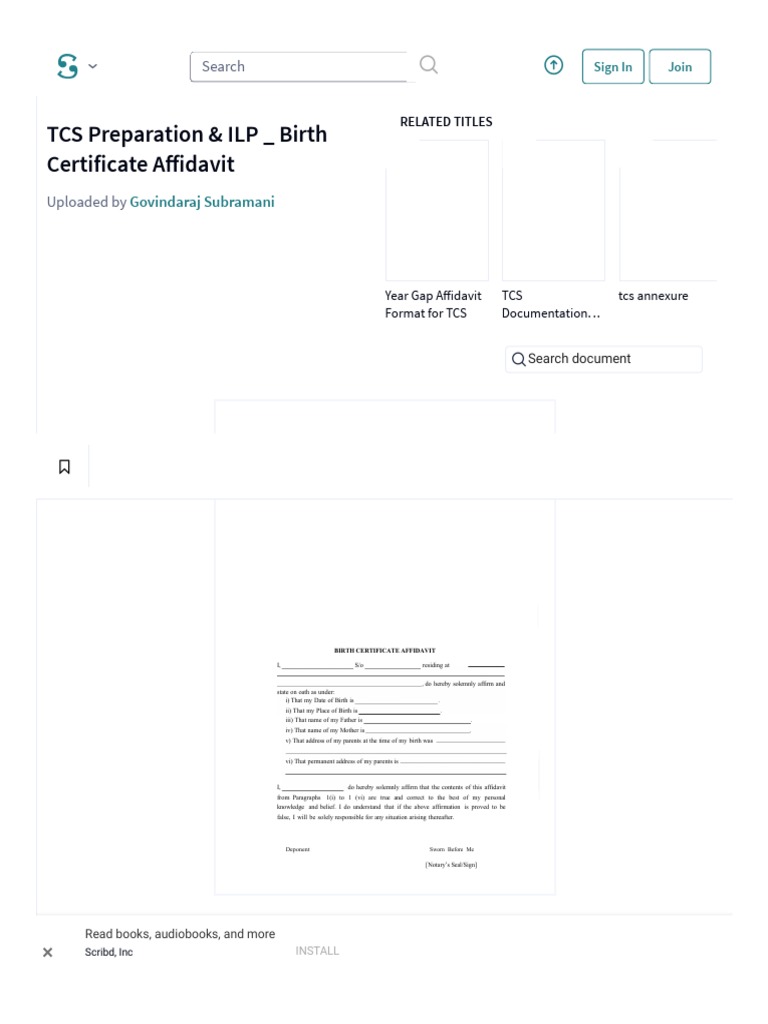 TCS Preparation & ILP - Birth Certificate Affidavit | PDF | Affidavit ...