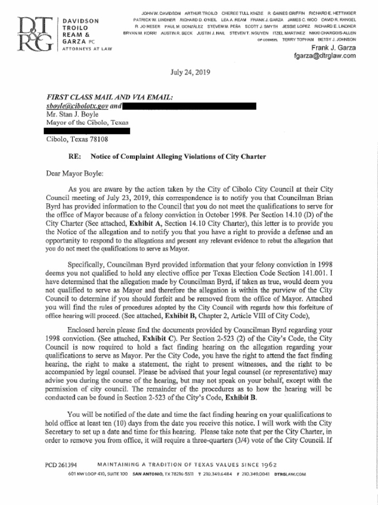 Letter Details Allegations Against Cibolo Mayor | PDF