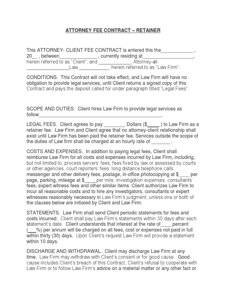 Attorney Fee Contract - Retainer | PDF | Attorney's Fee | Law Firm