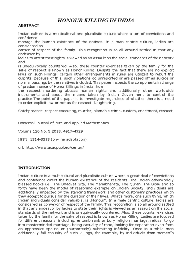 Research Paper (Honour Killing) | PDF | Murder | Crime & Violence