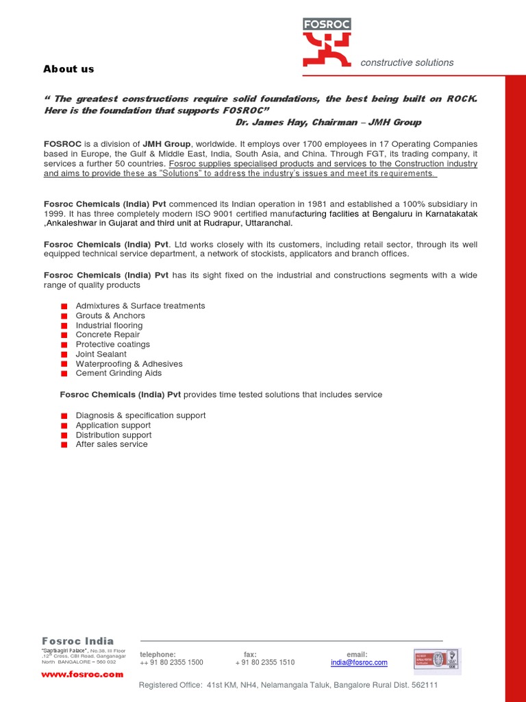 Fosroc Admixture | PDF | Concrete | Economies